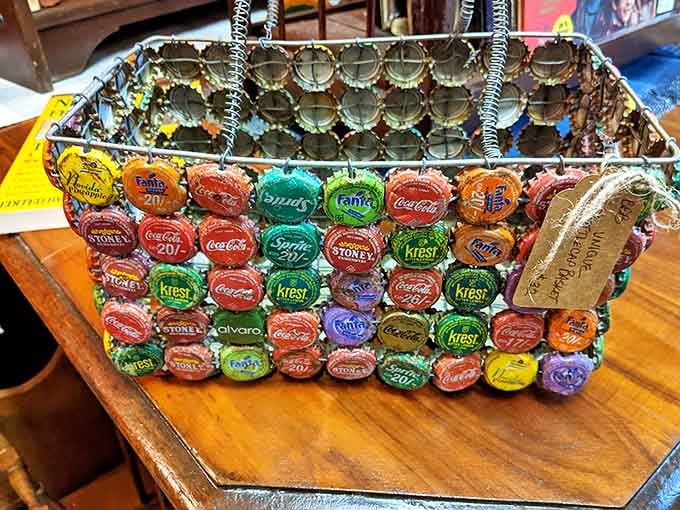 Recycling before it was trendy&mdash;this ingenious basket transforms soda caps from trash to treasure with colorful, fizzy nostalgia.