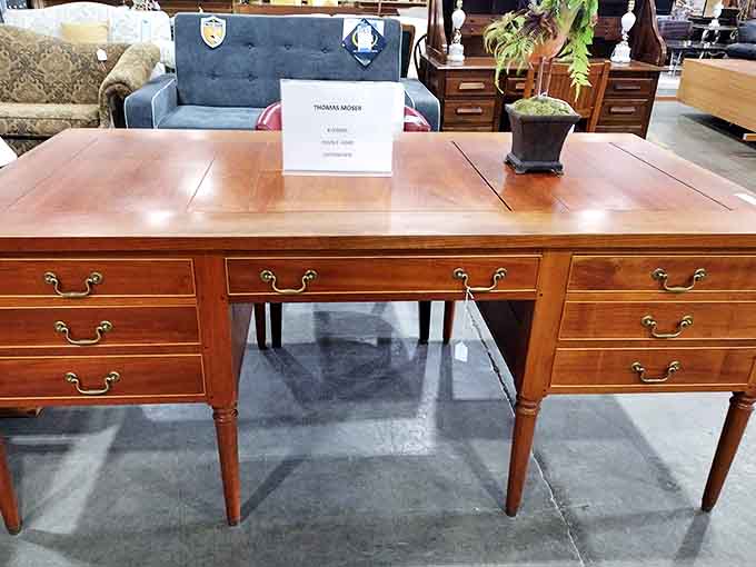 This distinguished wooden desk has witnessed important decisions or perhaps just decades of bill paying &ndash; either way, it's magnificent.