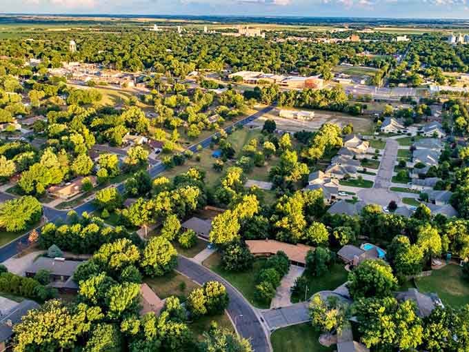 From above, Abilene reveals its true character: a verdant oasis where tree-lined streets create neighborhoods that feel like extended family gatherings.