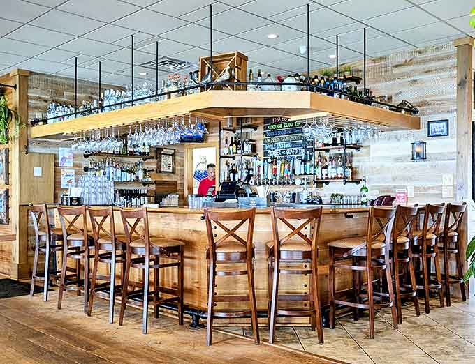 The bar at Bubba's isn't just where drinks are served&mdash;it's command central for seafood celebrations. Those hanging glasses await their moment in the spotlight.