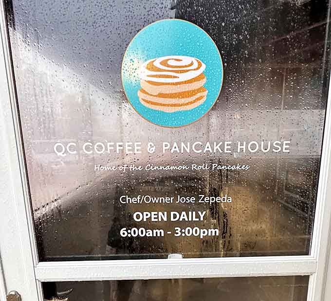 The window announces their hours like a promise: "We'll be here every morning when hunger strikes." Breakfast democracy at its finest.