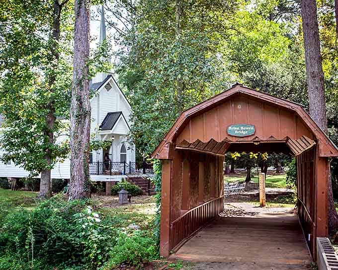 Forest Hill Park's charming covered bridge and chapel create a postcard-worthy scene that feels like stepping into a gentler, more peaceful time.