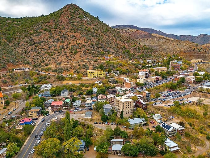 From above, Jerome reveals its precarious, magnificent perch—a town that clings to the mountainside with the determination of a desert wildflower.