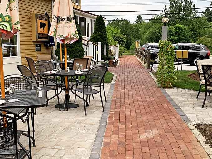 The outdoor seating area offers a breath of New Hampshire air between bites—nature's palate cleanser for your next course.