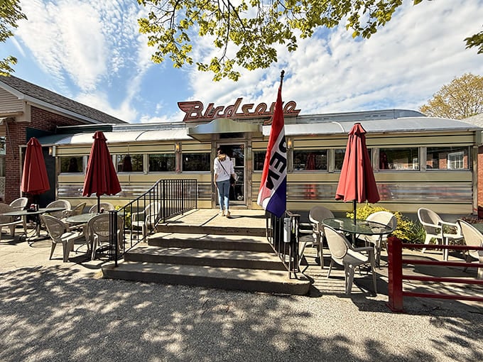 Sunshine, fresh air, and the promise of diner delights inside. The outdoor seating area says "Vermont summer" in the most delicious way possible.