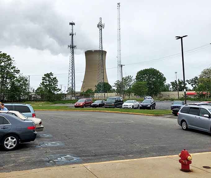 Even the cooling tower in the distance seems to be releasing steam in celebration of all the hot deals happening just yards away.