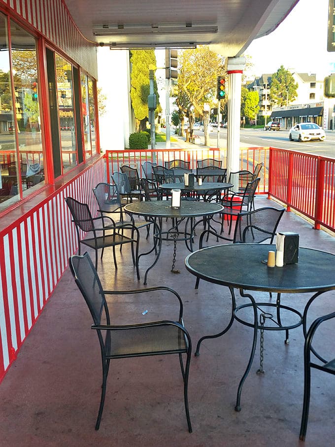 The outdoor patio tables offer front-row seats to Long Beach life &ndash; the perfect spot to savor your burger while soaking up California sunshine.