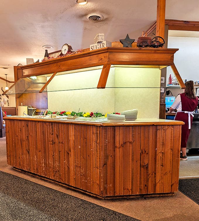 A salad bar that honors tradition with its wooden craftsmanship. The perfect backdrop for the fresh ingredients that await the health-conscious diner.