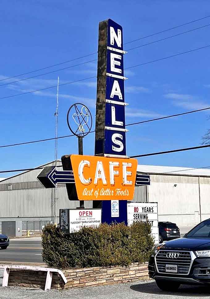 The vintage sign isn't just advertising&mdash;it's a landmark that's guided hungry travelers through Springdale for decades. "Best of Better Foods" indeed.