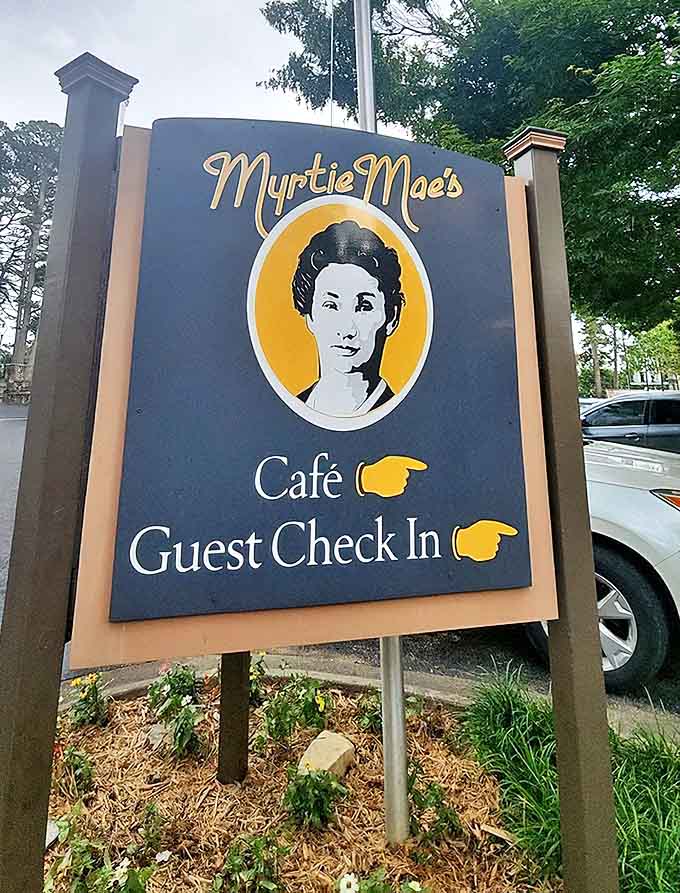 The iconic Myrtie Mae's sign stands as a beacon for hungry travelers, promising Southern hospitality and recipes that have stood the test of time.