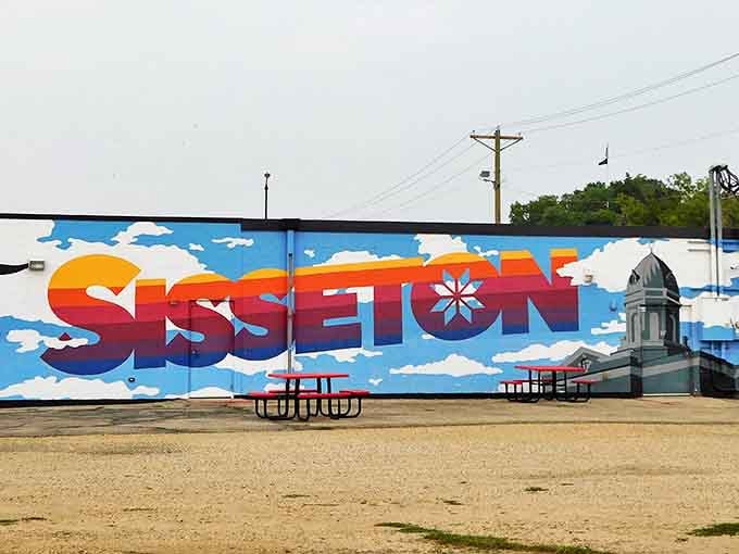 This vibrant mural captures Sisseton's spirit in a rainbow of colors, proving small towns can have big personality and even bigger skies.