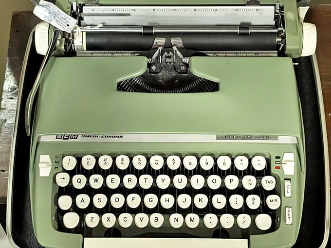 This mint-green Smith Corona typewriter once clacked out love letters or college essays. Now it waits for a hipster's desk or a writer seeking inspiration.