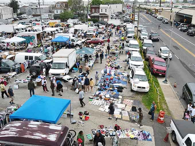 The bird's-eye view reveals the true scale of this bargain metropolis. Each tiny figure below is someone on a mission for that perfect find.