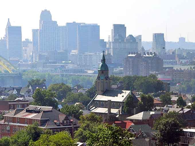 Church steeples punctuate Bellevue's skyline with Cincinnati looming in the distance. The perfect metaphor for small-town living with big-city access.