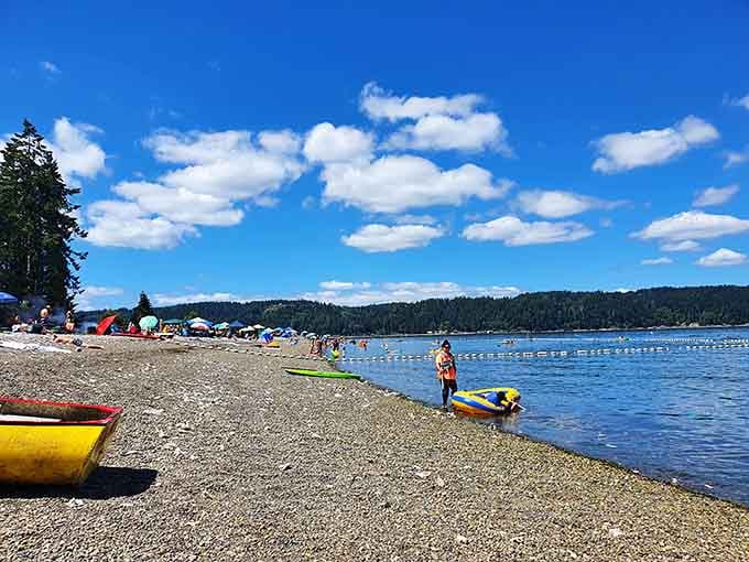 Twanoh's mile-long beach comes alive in summer, where warm Hood Canal waters meet perfect Pacific Northwest skies.