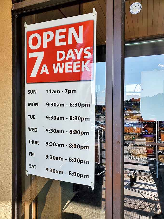 Open seven days a week because bargain hunting waits for no one! Those extended evening hours are perfect for the thrift-after-dark crowd.