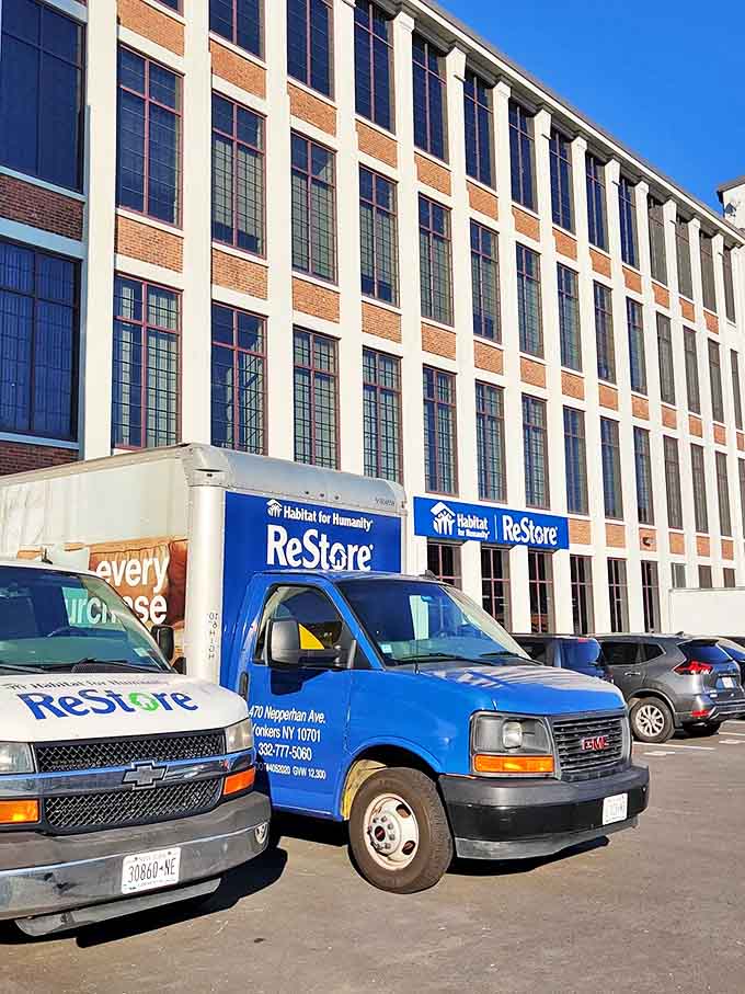 The ReStore fleet stands ready for action &ndash; blue trucks that deliver hope in the form of affordable furniture and building supplies.