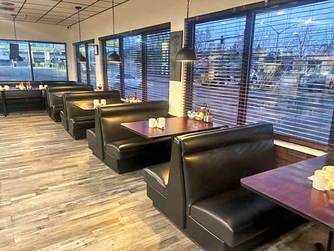 Comfortable booths line the windows, each one a front-row seat to the theater of Alaskan daily life outside.