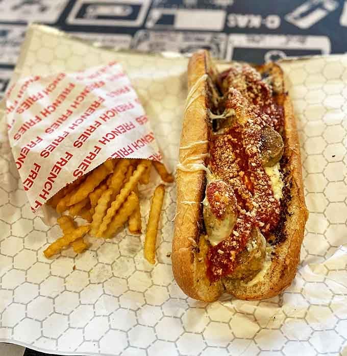 The meatball sub arrives like an Italian grandmother's hug in sandwich form&mdash;hearty, saucy, and generous enough to require both hands and several napkins.