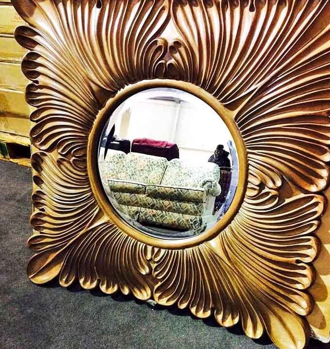 This sunburst mirror would cost a small fortune at a designer boutique, but here it waits to become the focal point of someone's entryway.