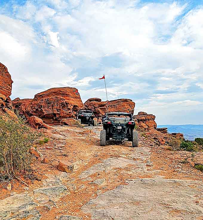 Off-roading heaven: where your tires write adventure stories in the ancient red dust.
