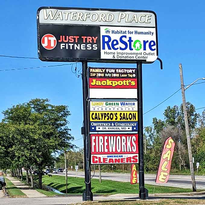 Located in Waterford Place, the ReStore sign stands tall among local businesses, a landmark for savvy shoppers and generous donors alike.