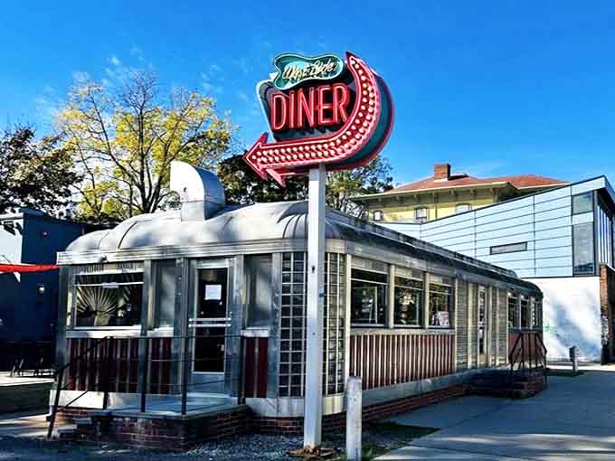 The exterior shot that launched a thousand breakfast runs. This isn't just a building&mdash;it's a stainless steel promise of satisfaction just waiting to be kept.