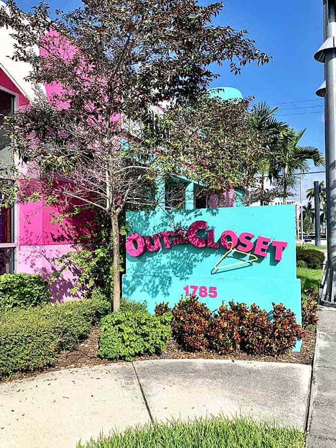 The sign says it all&mdash;Out of the Closet at 1785 Federal Highway is where fashion finds and social good collide in technicolor splendor.