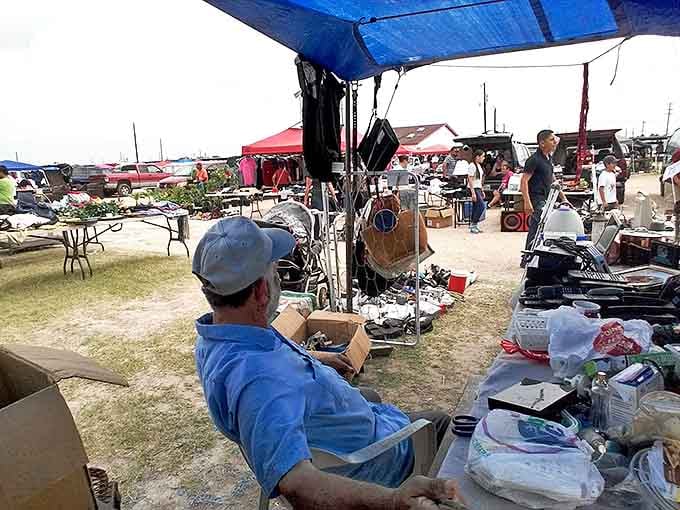 The outdoor section&mdash;where vendors and shoppers perform the ancient dance of commerce under the Texas sky. Capitalism in its most honest form.