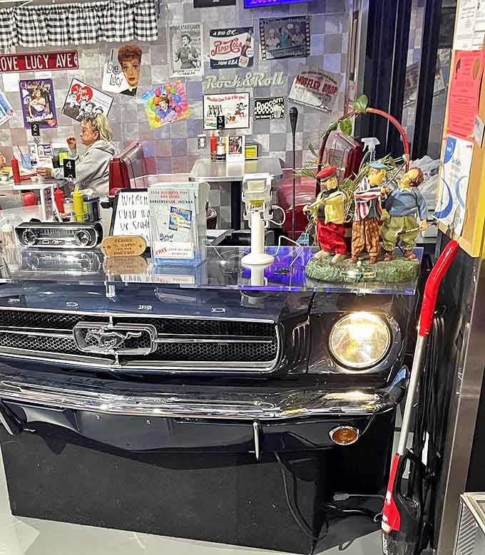 That Mustang-turned-host-stand isn't just clever decor&mdash;it's where classic American engineering meets classic American dining in perfect harmony.