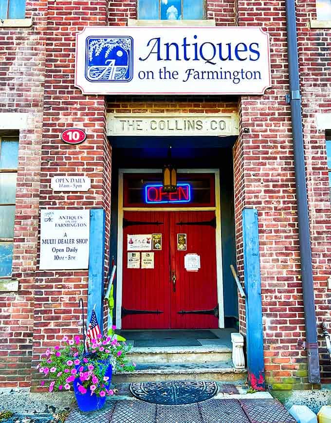 The red doors of Antiques on the Farmington don't just mark an entrance&mdash;they're portals to possibility, framed by history and seasonal flowers.