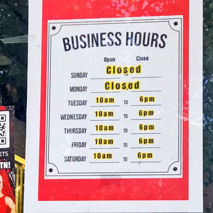 The humble hours sign&mdash;a collector's treasure map revealing exactly when to embark on your next nostalgic adventure.