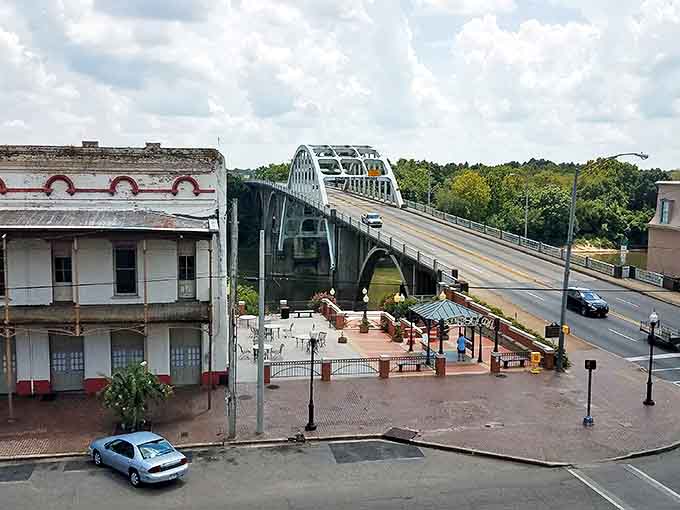 The iconic Edmund Pettus Bridge from another angle, connecting not just two sides of town but two chapters of American history.
