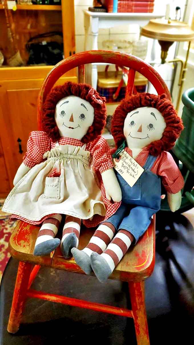 Raggedy Ann and Andy sit patiently, waiting for their next adventure. These handmade companions have comforted generations of Montana children.