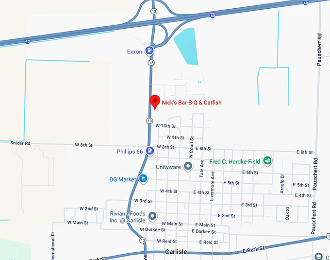 16. nick's bar b q & catfish map