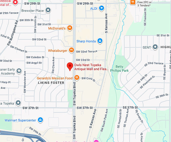 16. owls nest topeka antique mall and flea market map