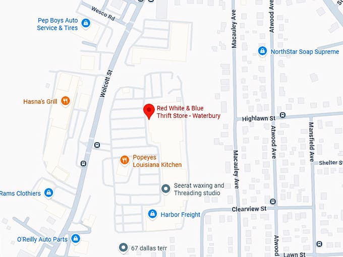 16. red white & blue thrift store waterbury map