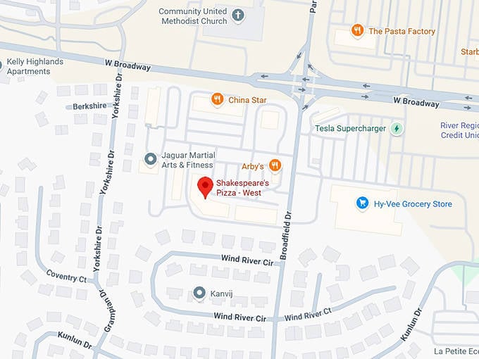 shakespeare's pizza west map