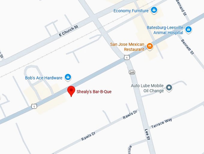 16. shealy's bar b que map