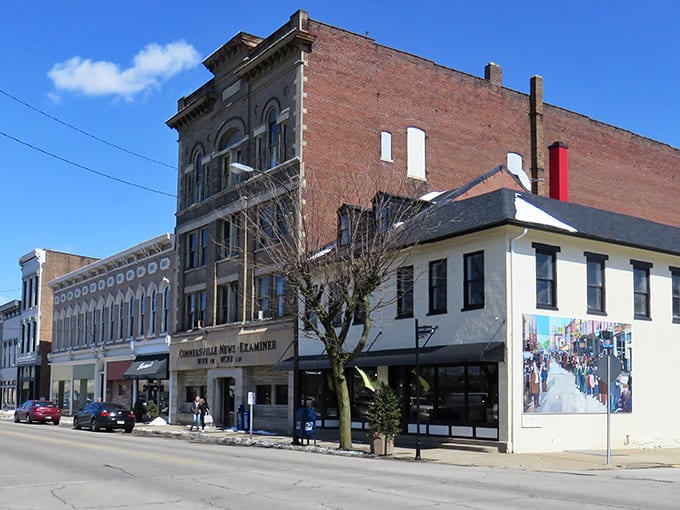 Historic brick buildings line Connersville's main street, where the News-Examiner has chronicled small-town life for generations.