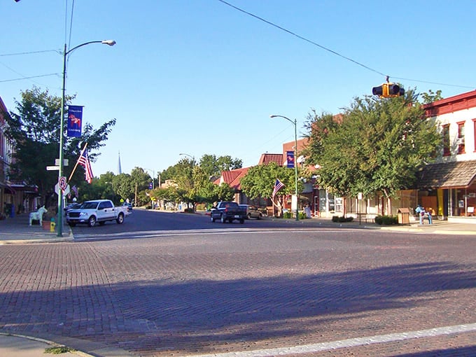 Lindsborg's brick-paved Main Street welcomes visitors with classic storefronts and small-town charm that feels frozen in time.