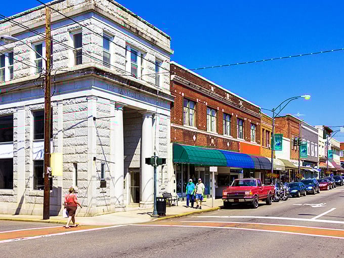 Mount Airy's historic downtown looks like it was plucked straight from a 1960s TV set. Those colorful awnings are practically waving hello!