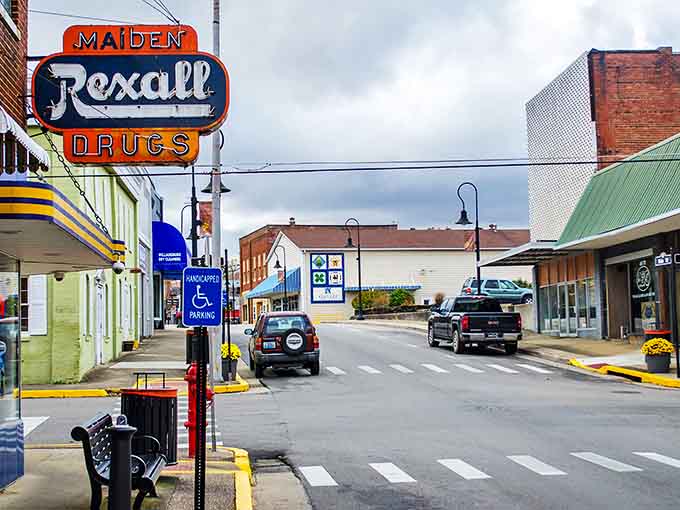 Maiden Rexall Drugs sign stands as a colorful reminder of Williamsburg's charming past, when pharmacies were the heart of small towns.