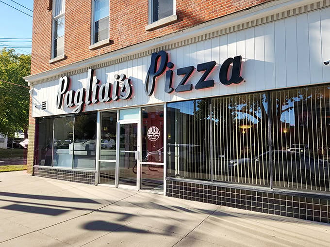 That classic Pagliai's sign promises what generations of Iowans already know - pizza perfection awaits behind those doors.