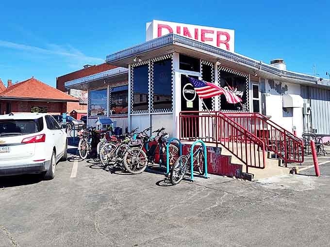 Bicycles parked outside Broadway Diner &ndash; where locals fuel up before pedaling off those pancake calories!