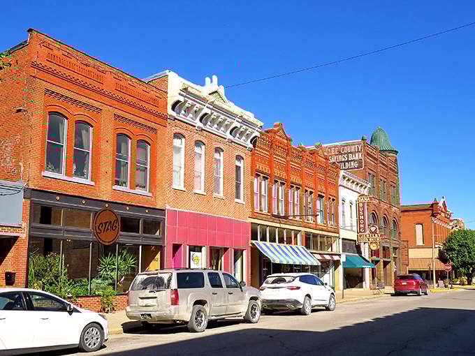 The Lee County Savings Bank building stands sentinel over Fort Madison's charming main street, where history meets small-town hospitality.
