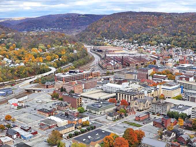 From above, Johnstown's valley setting reveals why this community feels like a hidden gem.