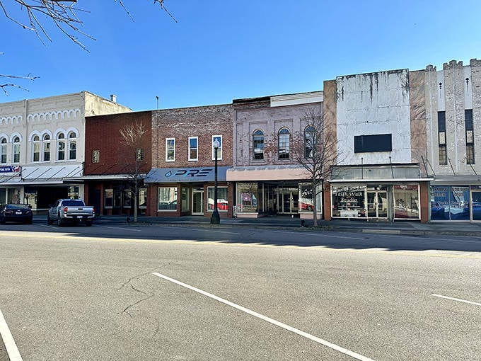 Empty streets and classic storefronts tell the story of a downtown where nobody's in a hurry and yesterday's architecture meets today's peaceful pace.