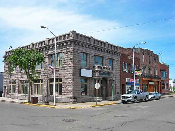 This historic stone bank building anchors Ladysmith's downtown, standing proud like a sentinel of small-town financial wisdom.