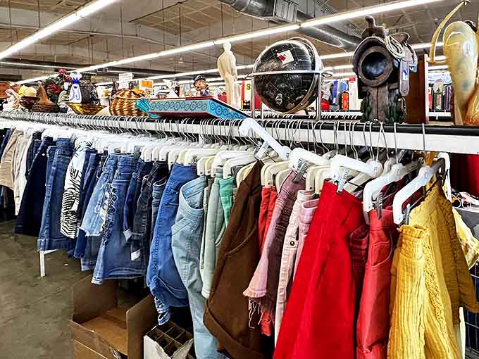 Racks upon colorful racks of clothing options &ndash; like a rainbow of possibilities for your next fashion find.